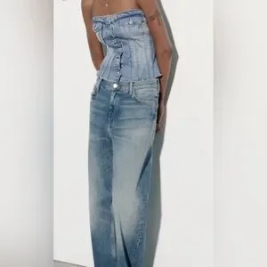 Zara | Tops | Zara Blue Corset Style Denim Tube Top With Back Stretch ...